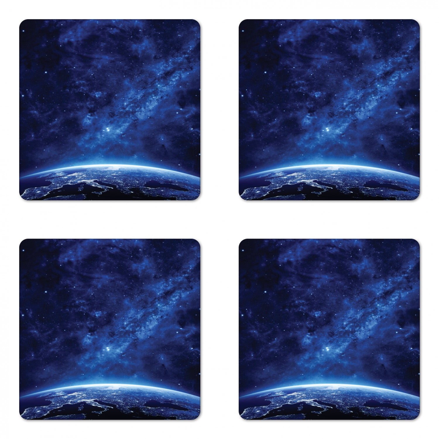 Space Coaster Set of 4, Earth at Night from Deep Atmosphere Vibrant ...