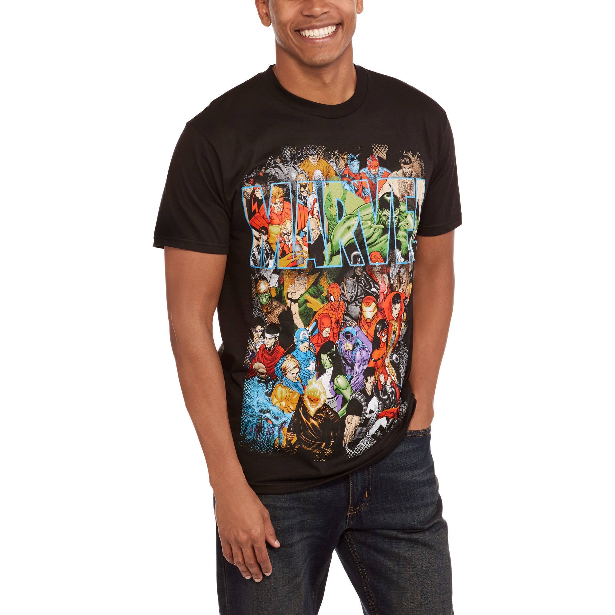 Marvel - Big Men's Super Hero Group Shot Graphic Tee, 2XL - Walmart.com ...