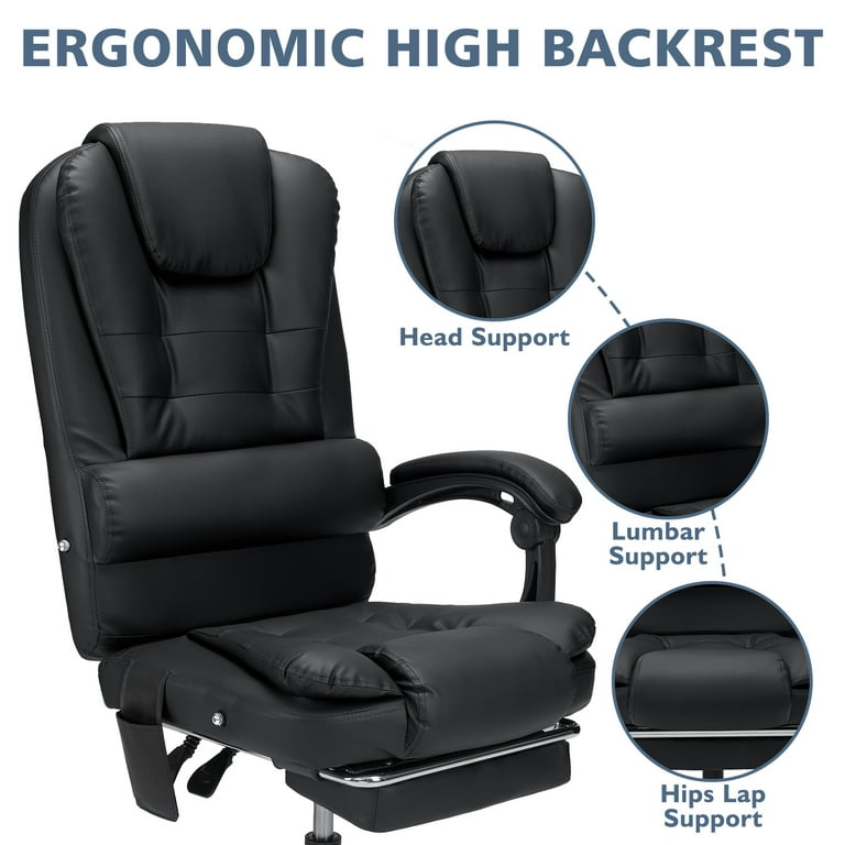 Hoffree Executive Office Chair Massage High Back Leather Office Chair with Footrest Reclining Computer Desk Chair Lumbar Back Support Swivel Rolling