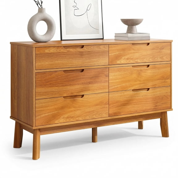 VLTALOOM 47" Wide 6-Drawer Dresser, Mid-Century Modern Wooden Double ...
