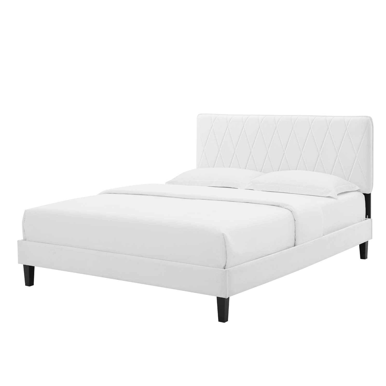 Platform Bed Frame, King Size, Velvet, White, Modern Contemporary Urban ...