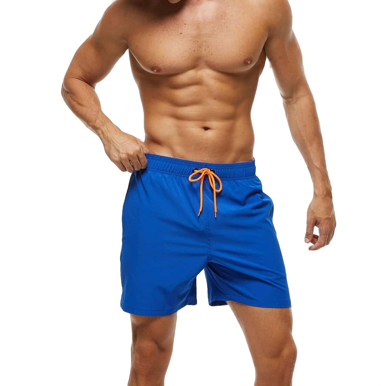 Men Drawstring Waist Swim Trunks Quick Dry Beach Shorts with Zipper ...