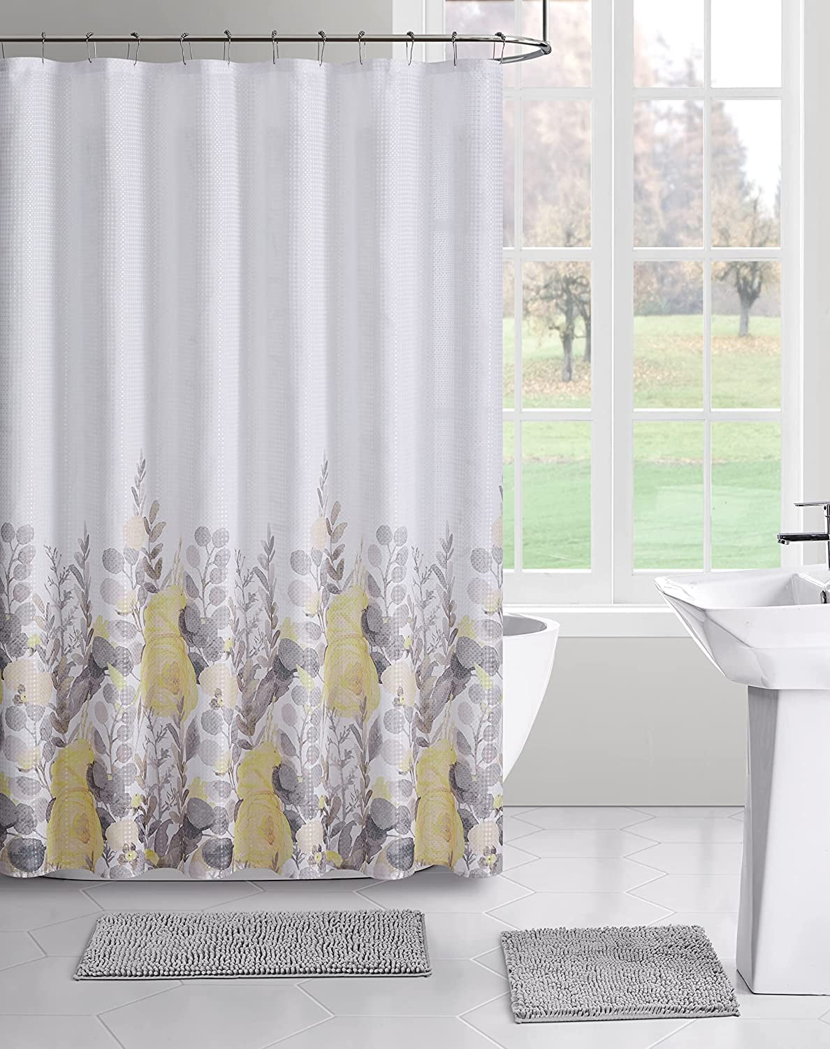Serafina Home Spring Floral Yellow Shower Curtain for Bathroom ...