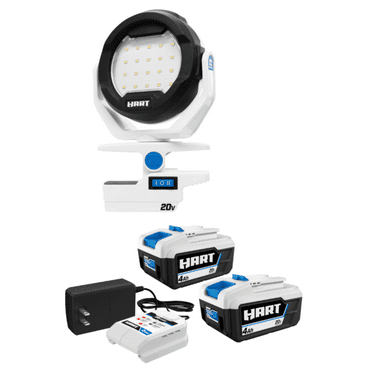 HART 20-Volt Hybrid LED Magnet Light, 1,500 Lumens, 2-Pack 2Ah Battery ...