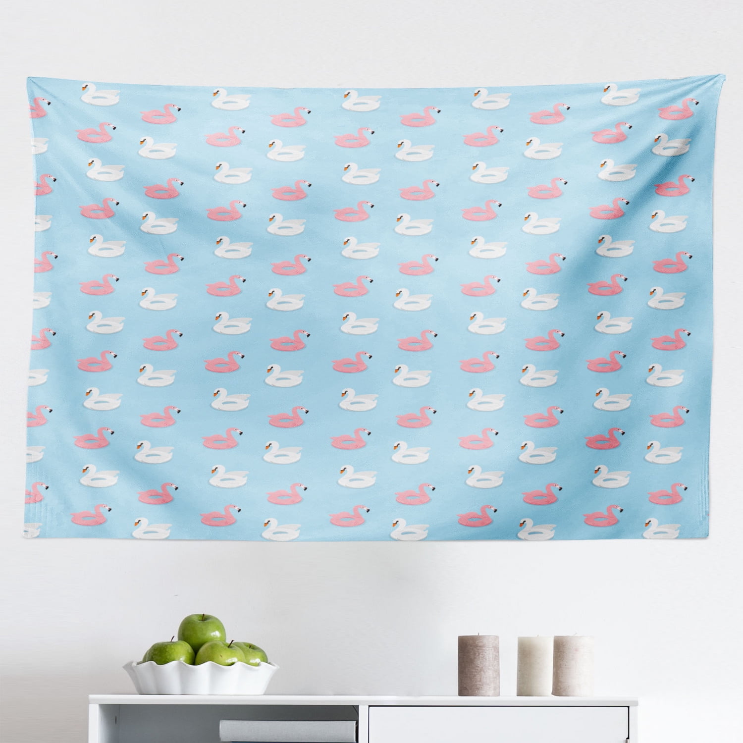 Swans Tapestry, Continuous Pattern of Hand Drawn Flower Blossoms and ...