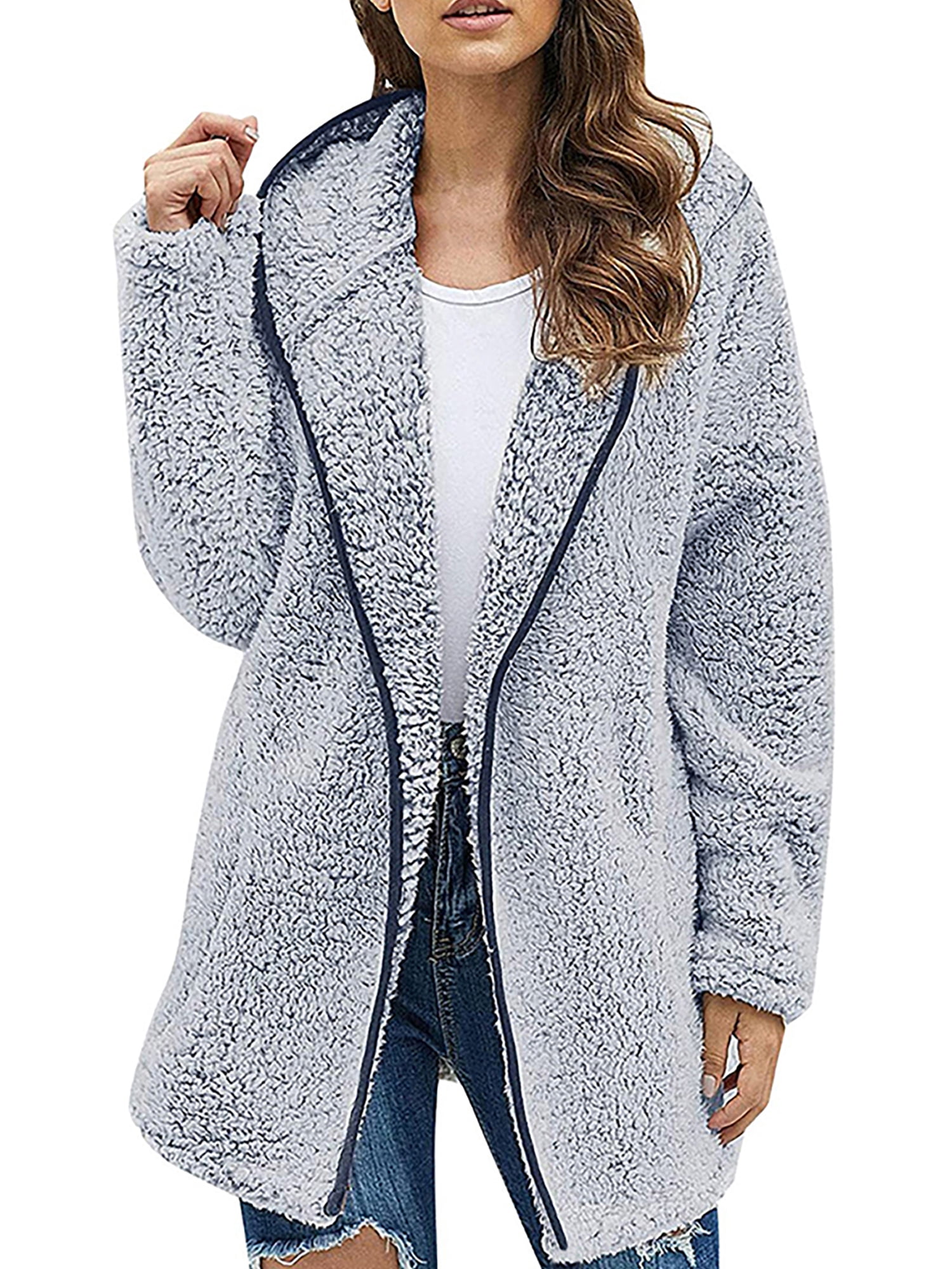 Frontwalk Womens Fuzzy Fleece Jacket Sherpa Winter Warm Hoodie Coat ...