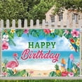 7x5ft Summer Luau Birthday Backdrop Tropical Flamingo Beach Background ...