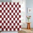 Bathroom Shower Curtain Red White Square Tiles Waterproof Shower ...