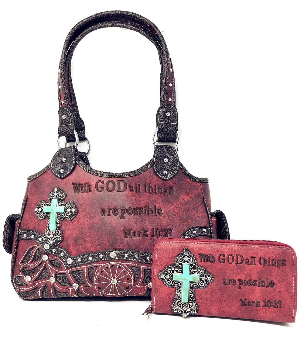 Western Embroidery Scripture Women Rhinestone Cross Bible Verse Handbag ...