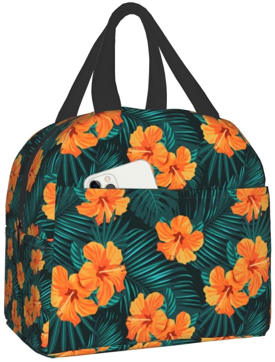 Sunyuer Tropical Flowers Pattern Insulated Lunch Bag for Women, Cooler ...