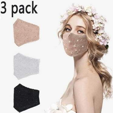 Adjustable Double-Layered Sequin Bling Cotton Blend Washable Adult Face ...