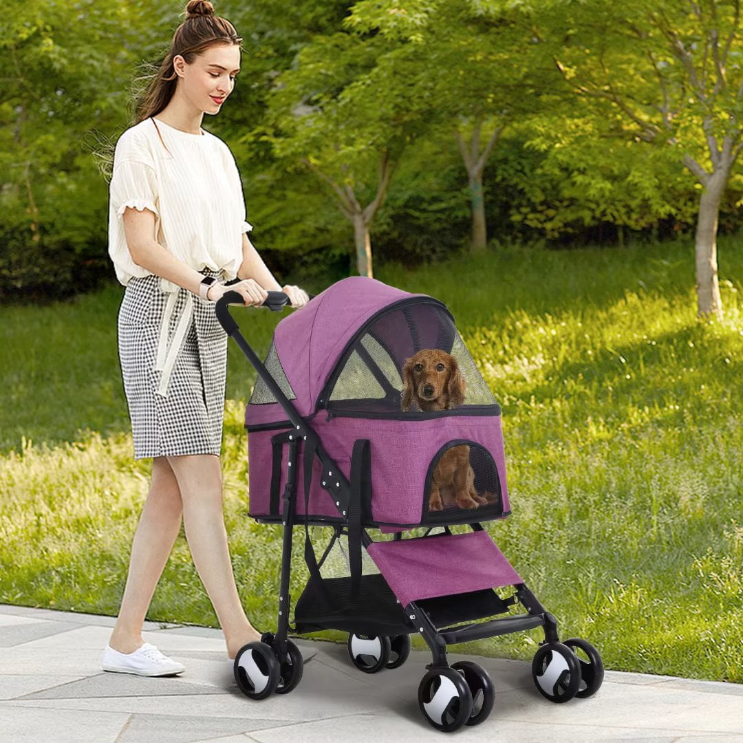 Dkeli 4 Wheels Dog Stroller Folding Pet Stroller Cat Stroller for ...
