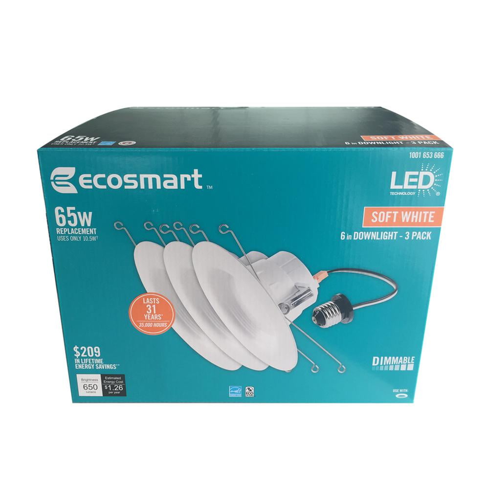 EcoSmart DL-N34A11FR1-27 5 in. and 6 in. White Integrated LED Recessed ...
