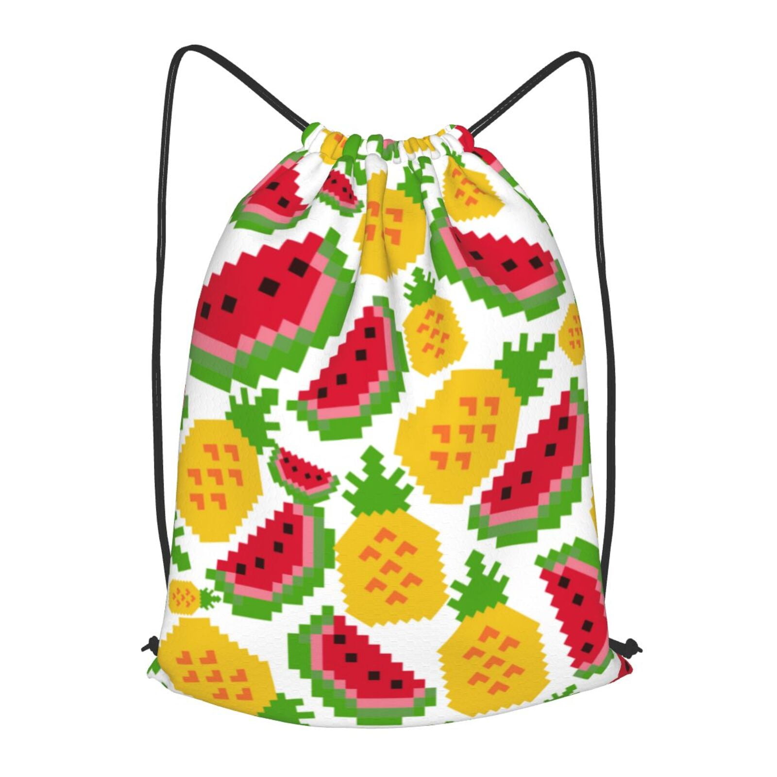 XMXT Waterproof Gym Bag, Pineapple Watermelon Pixel Print Drawstring ...