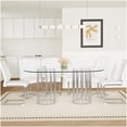 Silver and White 6-Seater Dining Table Set, Oval Tempered Glass Top ...