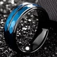 8mm Wide Unisex Blue Hammer Surface Inner Ring Black Tungsten Steel ...