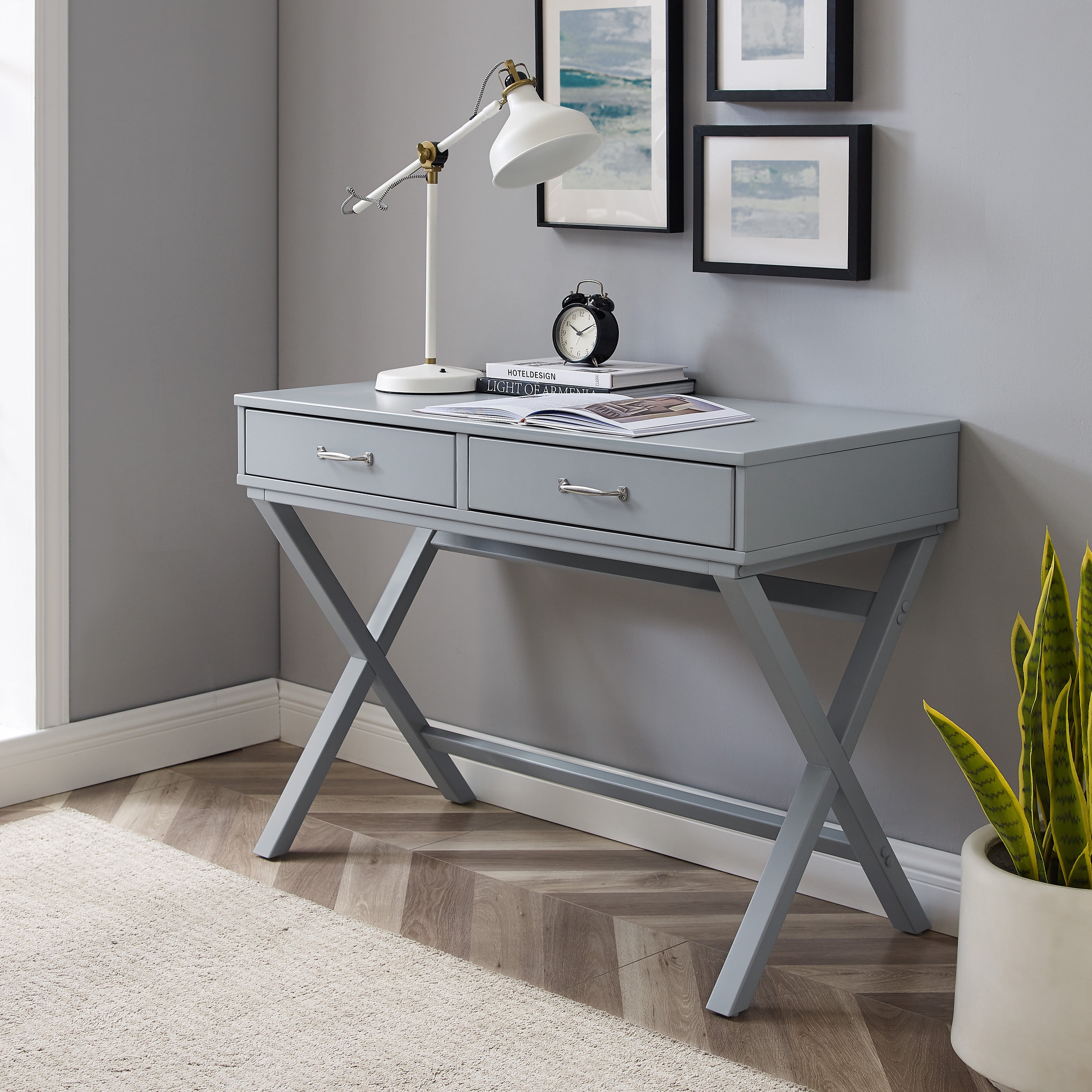 Linon Penney 2-Drawer Writing Desk, 42" L x 20" D, Gray Finish ...