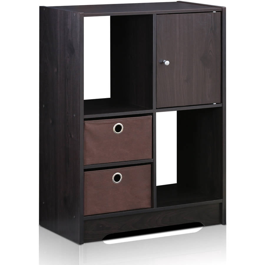 Furinno 11068EX/DBR Living Storage Cabinet with Bins and Door - Walmart.com