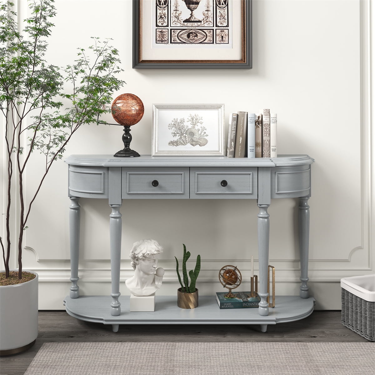 Console Table, Retro Circular Curved Design Entryway Table with Open ...