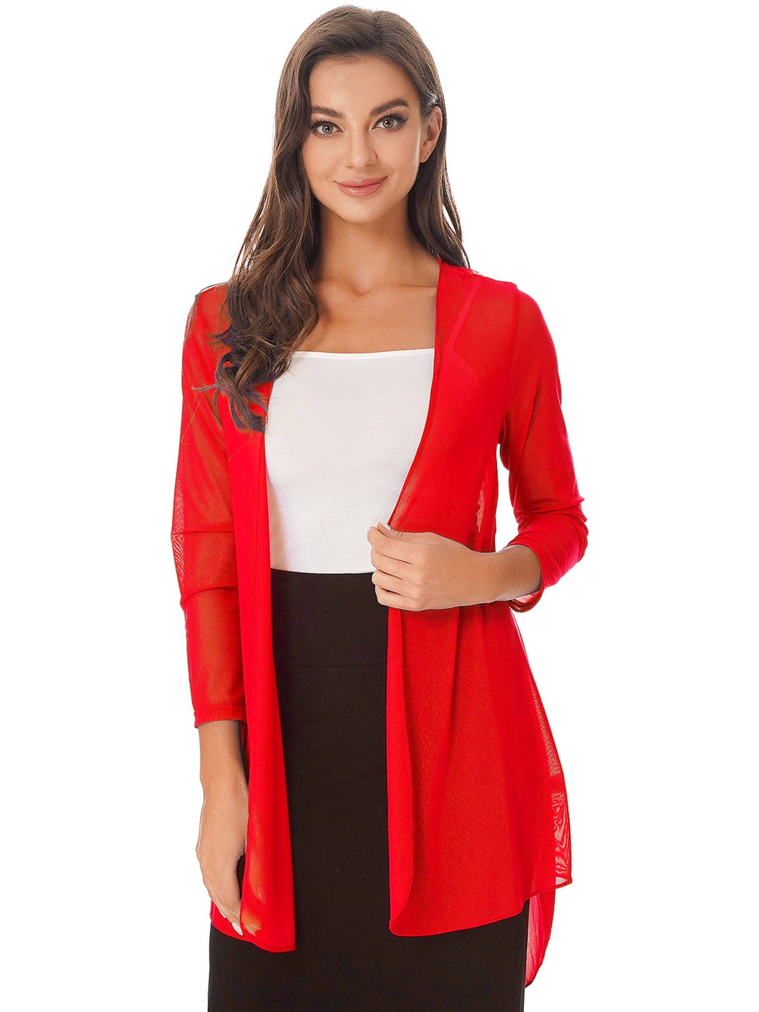iEFiEL Womens Casual Plus Size Chiffon Shrug Cardigan Draped Ruffles ...