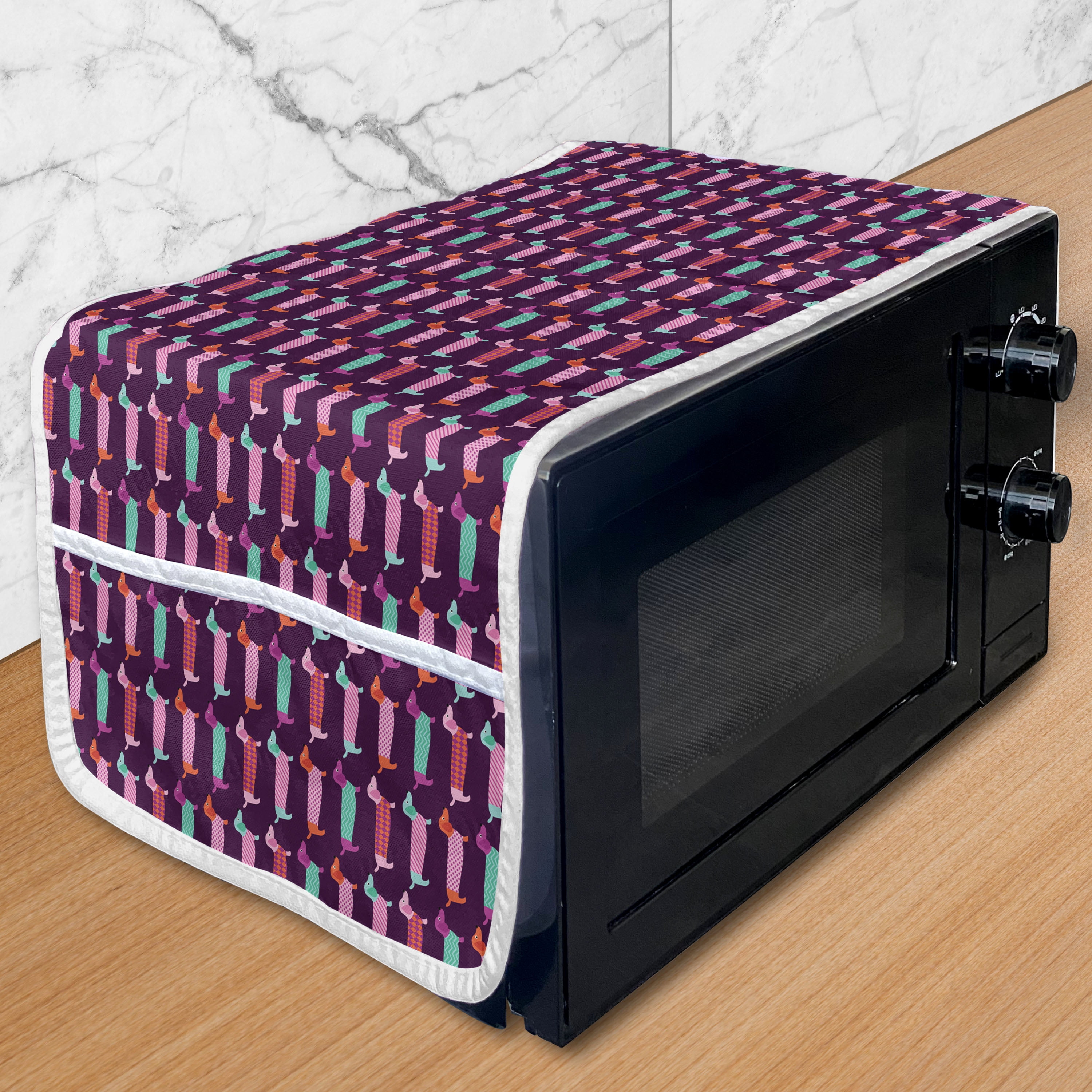 Dachshund Microwave Oven Cover, Sixties Inspired Color Palette Abstract ...
