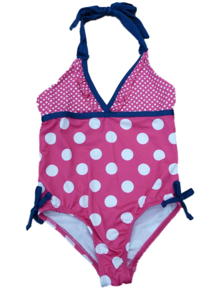Pink Platinum Girls Pink Polka Dot Halter Swimming Suit Bathing Suit 1 ...