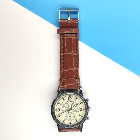 Blue Light Glass Student Quartz Watch, Leather Strap Three Eye Men Gift ...