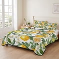 3 Pieces Queen Quilt Set,Yellow Lemon Green Leaves Flowers Soft Bedding ...