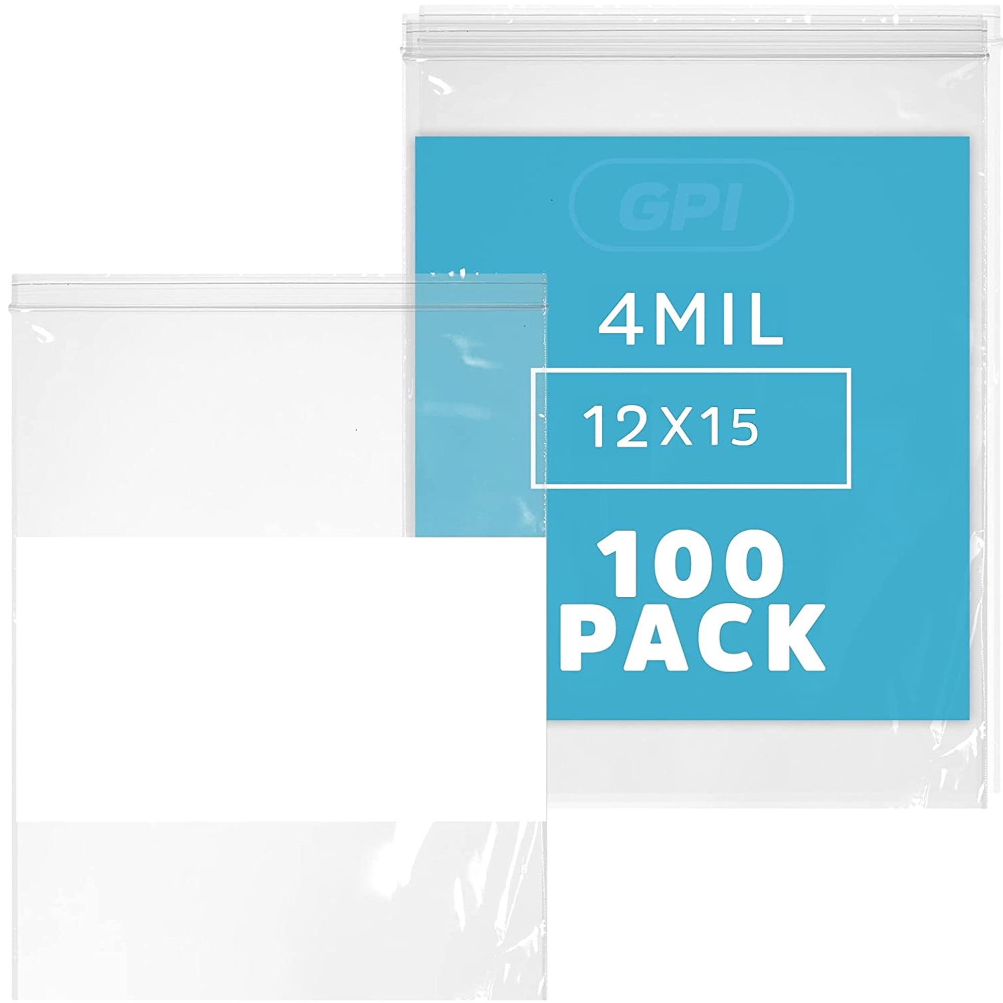GPI 12” x 15” Heavy Duty Ziplock Bag 4 Mil Clear Resealable Bags with ...