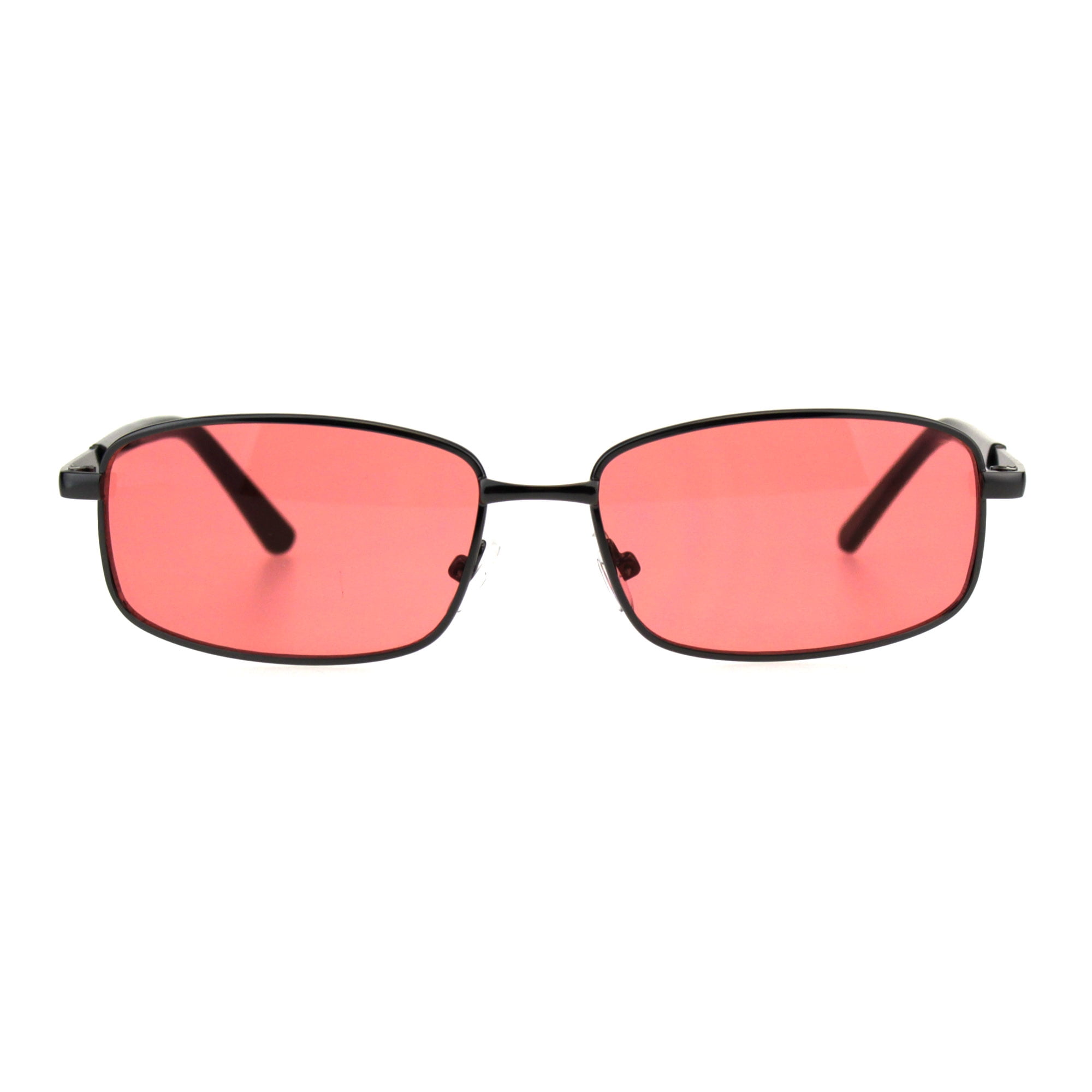 Mens Narrow Rectangular Metal Rim Retro 90s Sunglasses Gunmetal Red ...