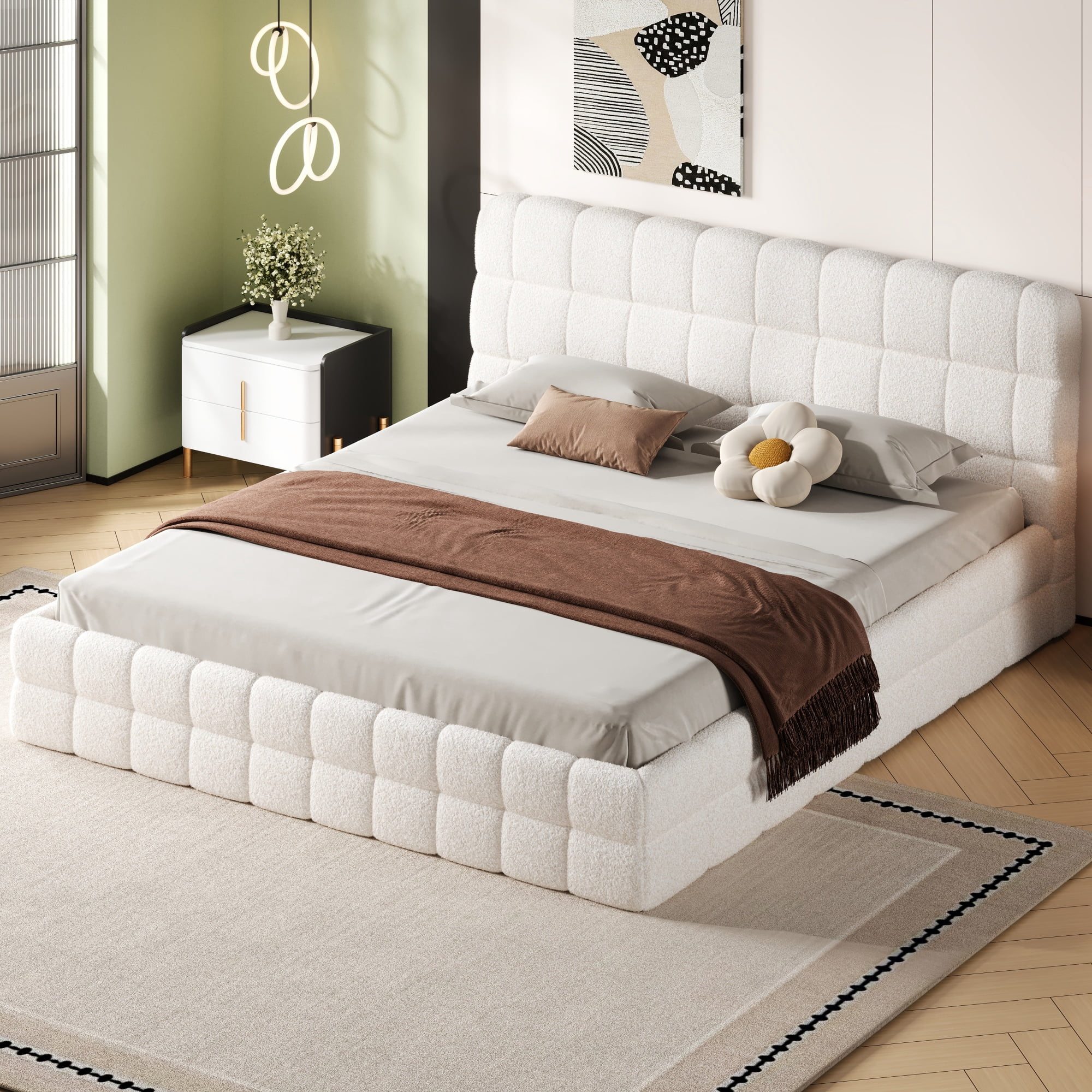 Click here for Noble House King Size Upholstered Platform Bed  Wh... prices