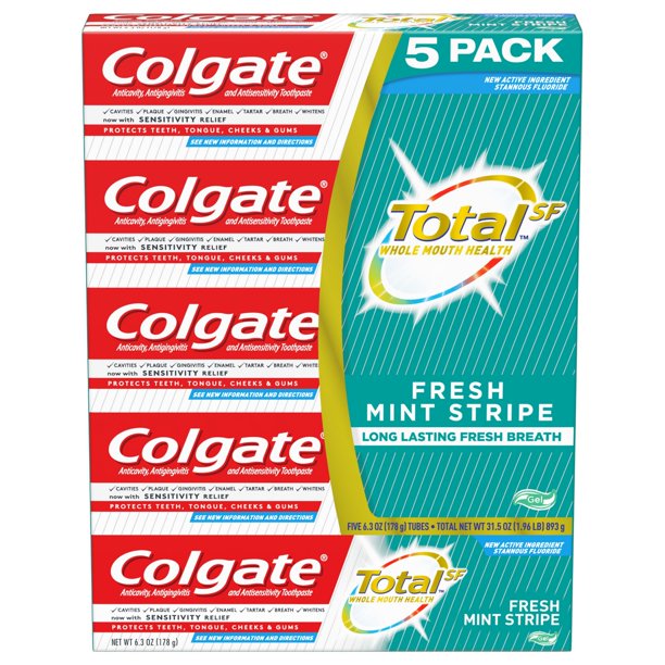 Colgate Total Toothpaste Fresh Mint Stripe Gel 5 Pk. 6.3 oz. - Walmart ...