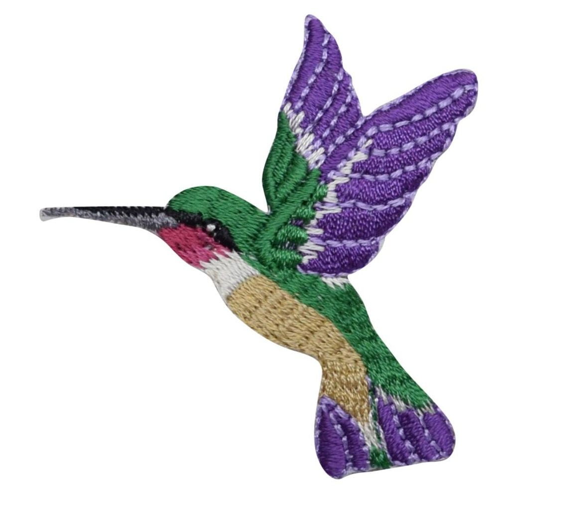 Large Dark Purple Hummingbird Facing Left Iron on Embroidered Applique ...