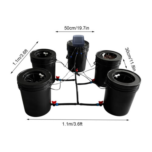 Hydroponics Grow System Kit 5 Buckets 5 Gallon Recirculating Deep Water ...