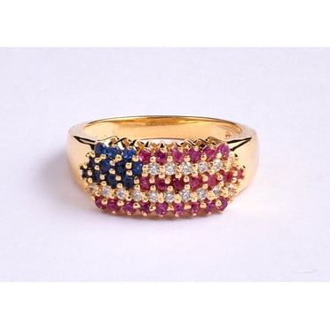 14k Yellow with White Rhodium Two-tone Gold Polished American Flag ...
