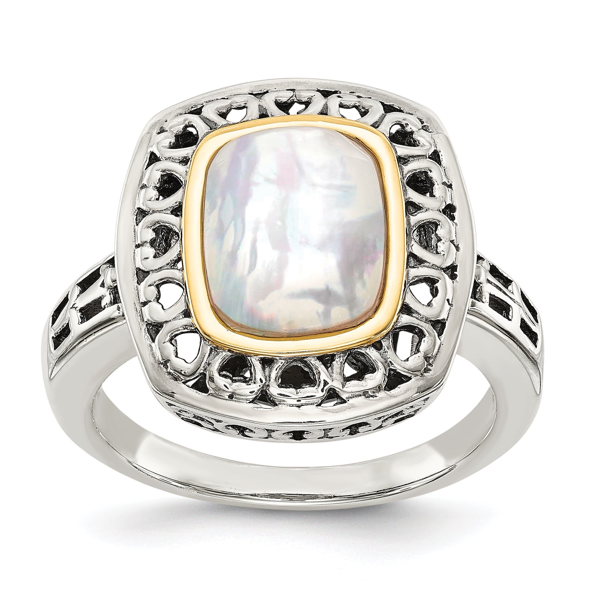 14K/Silver Two-Tone Sterling Silver With 14K Antiqued Mop Ring (Size 6 ...