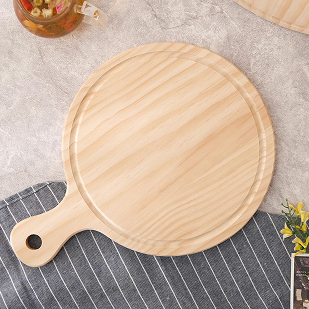 Round Wooden Pizza Serving Slicing Paddle Board Wood Chopping Block ...