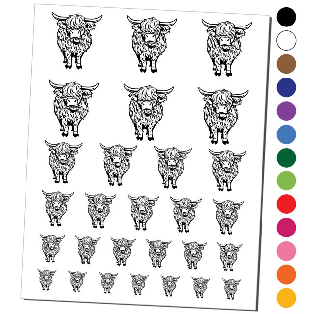Shaggy Highland Cow Eating Grass Water Resistant Temporary Tattoo Set ...