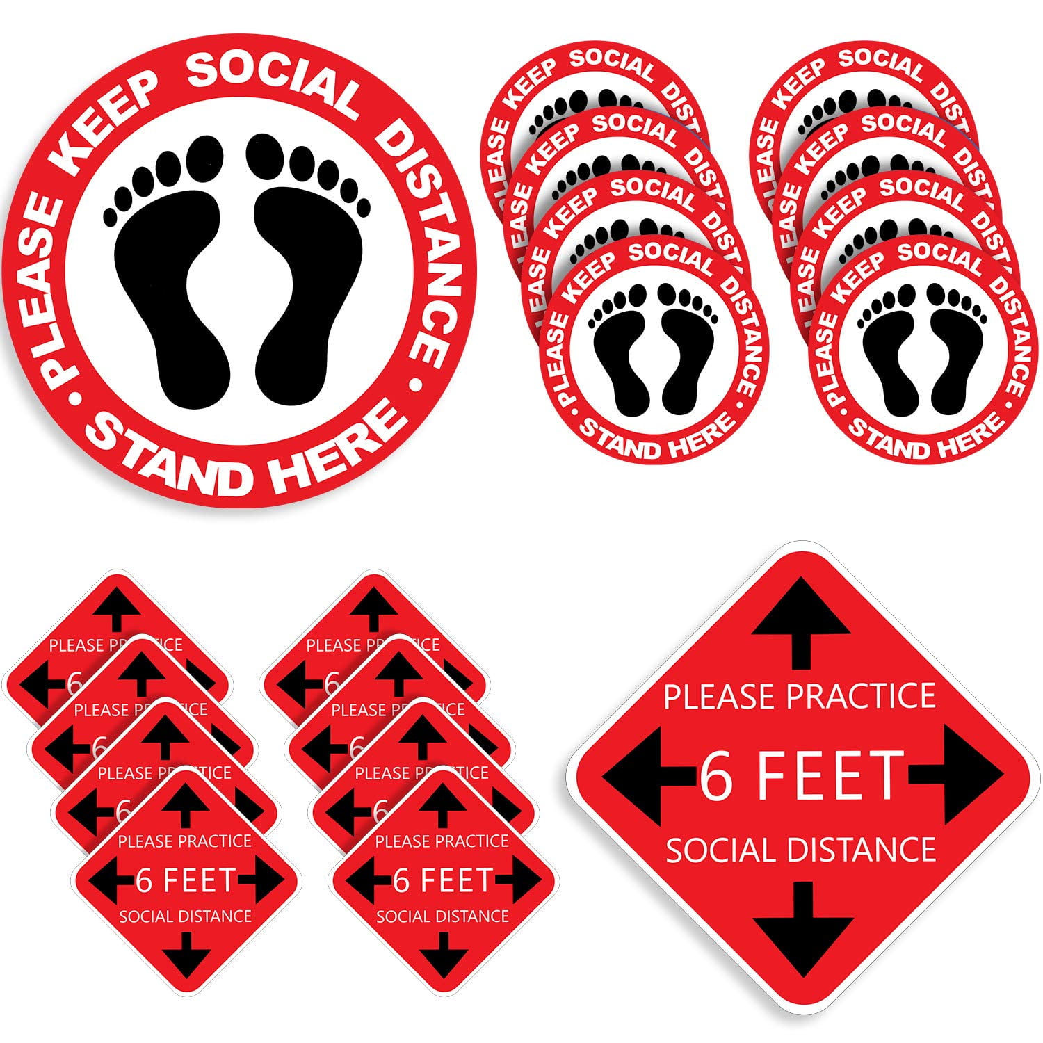 20 Pieces Social Distance Floor Decal Stickers, Stand Here 6 Feet ...