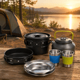 15-Piece Camping Cookware Mess Kit, Lightweight Nonstick Pot Pan Kettle ...