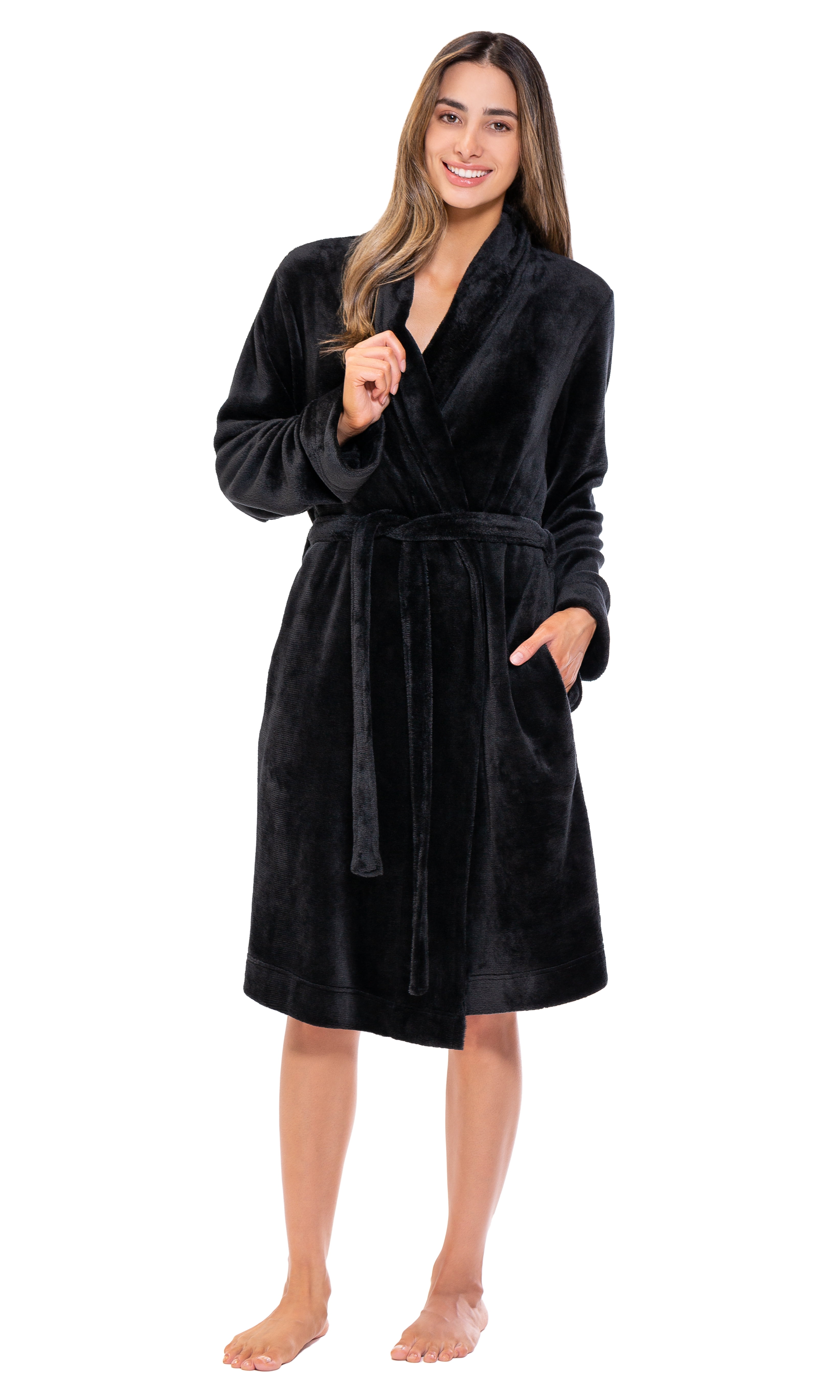 Turquaz Robes For Women, Womens Fleece Shawl Collar Soft Plush Knee ...