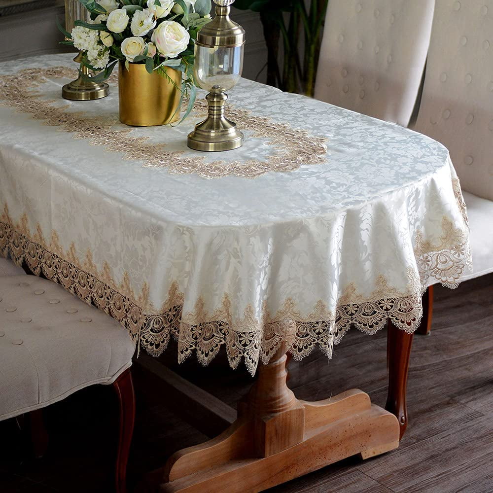 ZXNYH Lace Table Cloths Oval Fall Antique Flower Decor Macrame ...