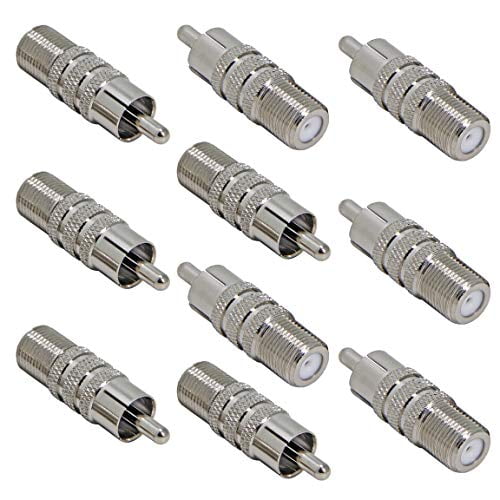RCA to Coaxial Adapter, 10-Pack RFAdapter RCA Male Plug to F Female ...