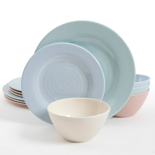 Gibson Home Brist Pastels 12 Piece Melamine Dinnerware Set, Assorted ...