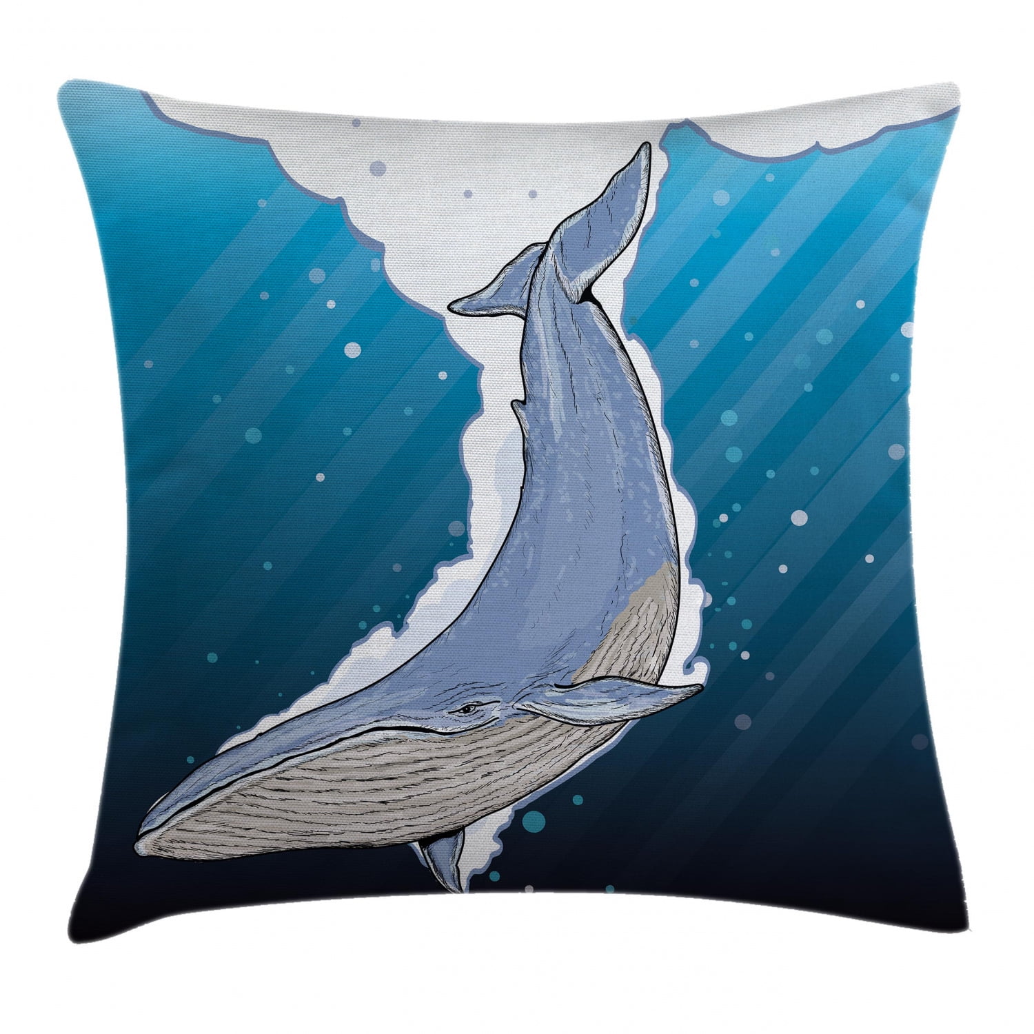 Whale Decor Throw Pillow Cushion Cover, Cartoon Whale Swimming Under ...