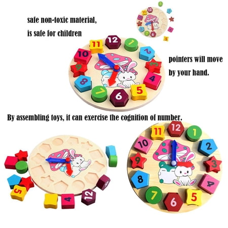 Cartoon Rabbit Shape Children Wooden Puzzle Toy Clock Building Blocks ...