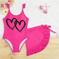 Bathing Suits for Girls Girls Heart Print Crew Neck Flutter Sleeve One ...