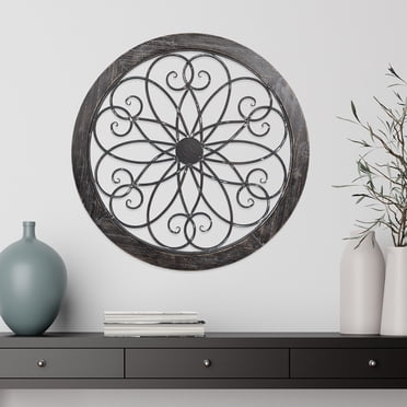 Stratton Home Decor Modern Farmhouse Brown Round Wood and Metal ...