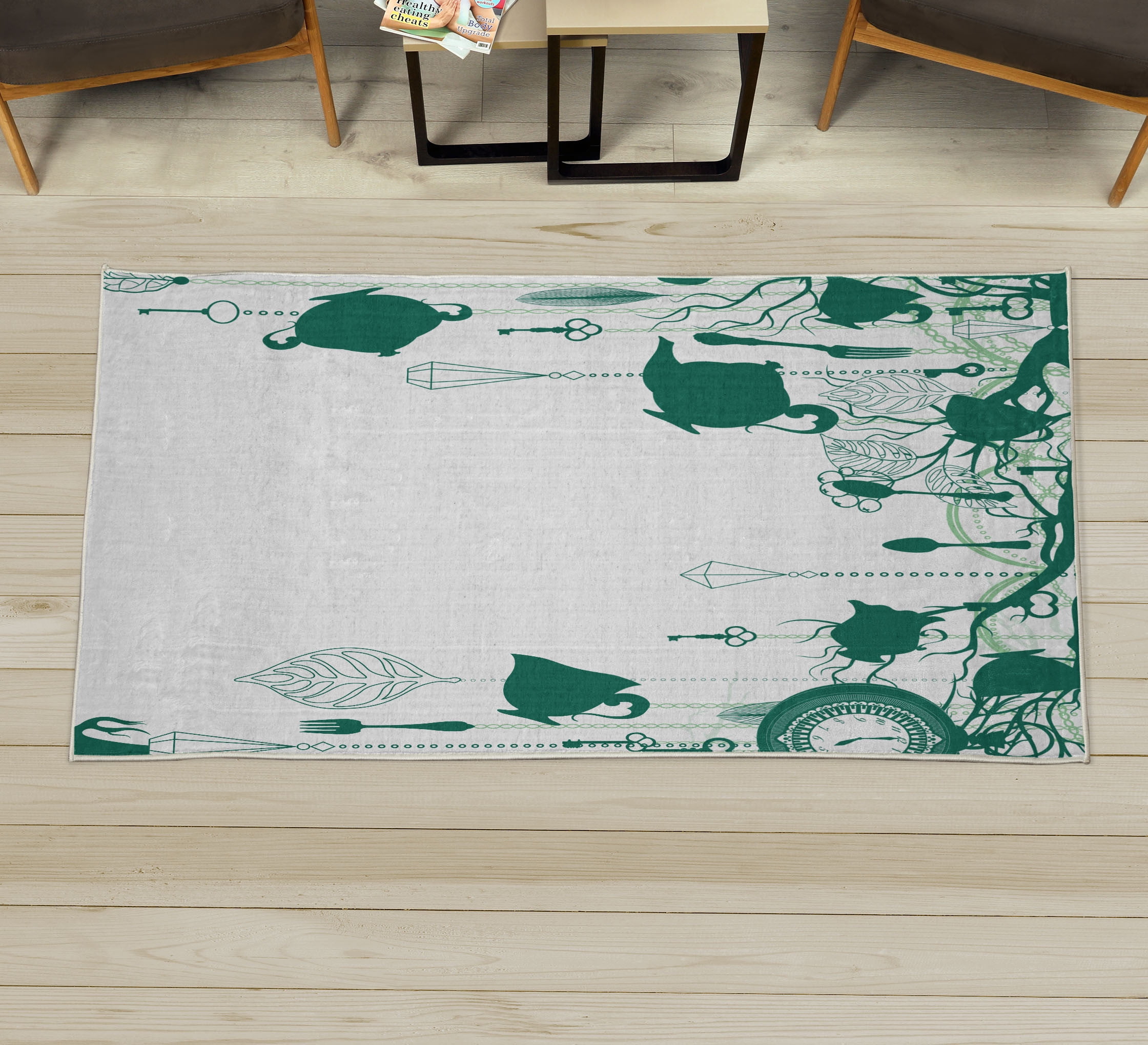 Antique Decorative Rug, Vintage Tea Party Diamond Forks Spoons Cups ...