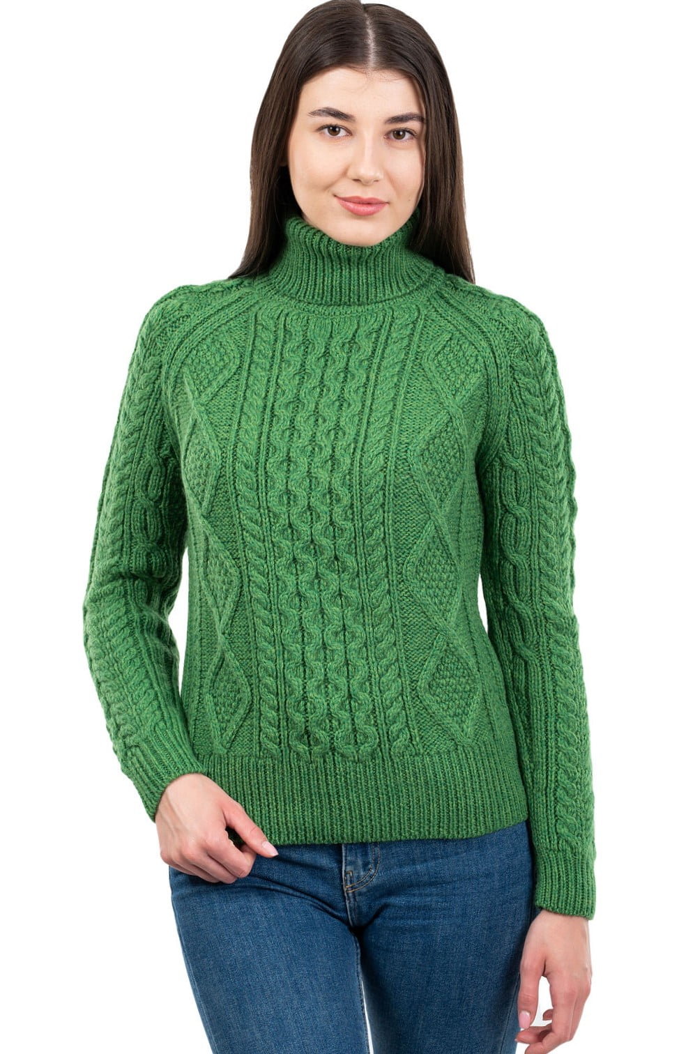 SAOL Aran Women's Irish Sweater 100% Merino Wool Fisherman Cable Knit ...